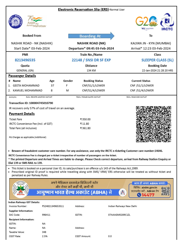 Nashik To Kalyan Return Ticket | PDF | Identity Document