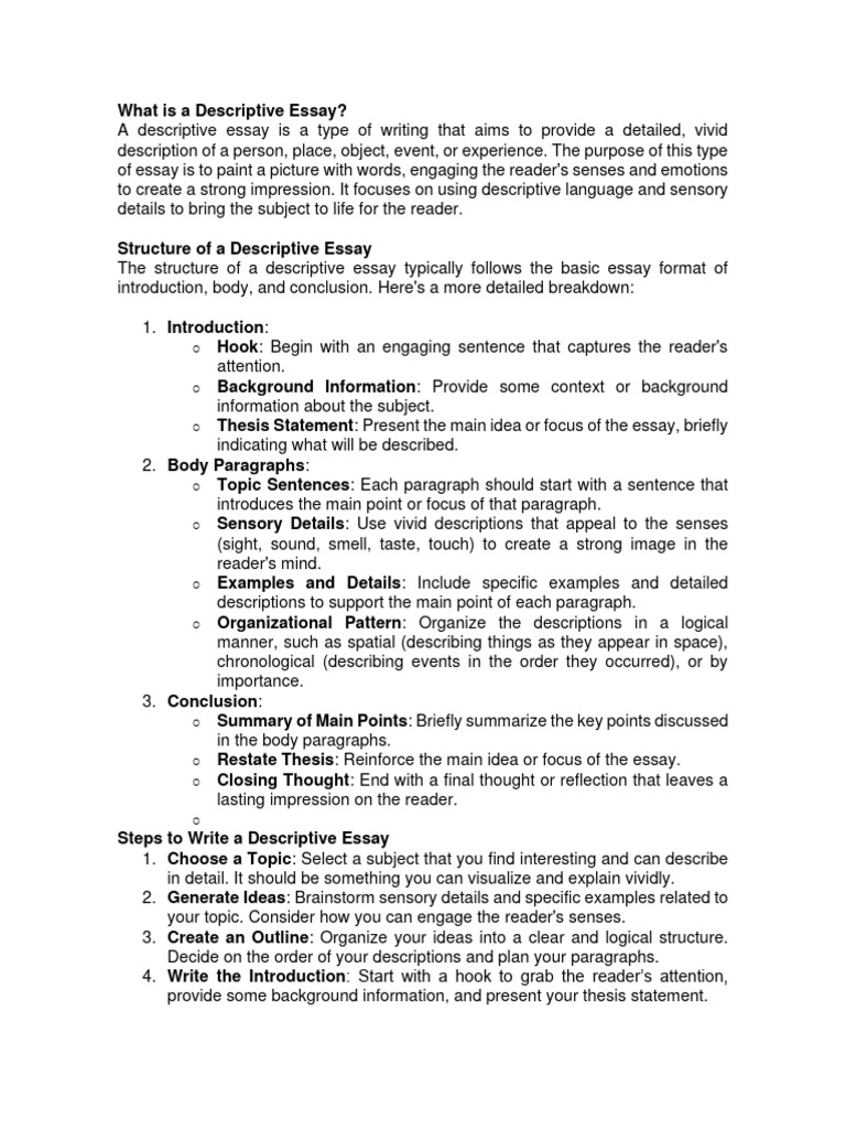 What Is A Descriptive Essay | PDF | Essays | Perception