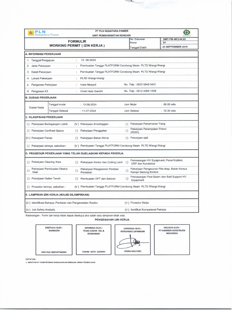 Formulir Working Permit (Izin Kerja) | PDF