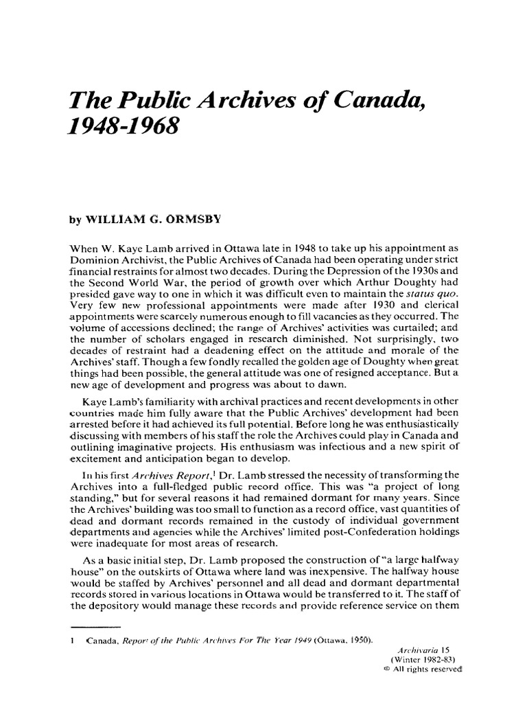 The Public Archives of Canada | PDF | Archive | Archivist