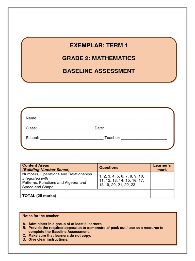 Exemplar Gr2 English Maths Term 1 Baseline Assessment - 2022 | PDF ...