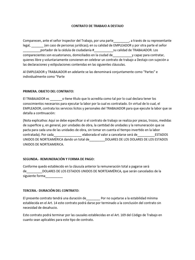 Contrato de Trabajo A Destajo | PDF | Pieza de trabajo | Justicia