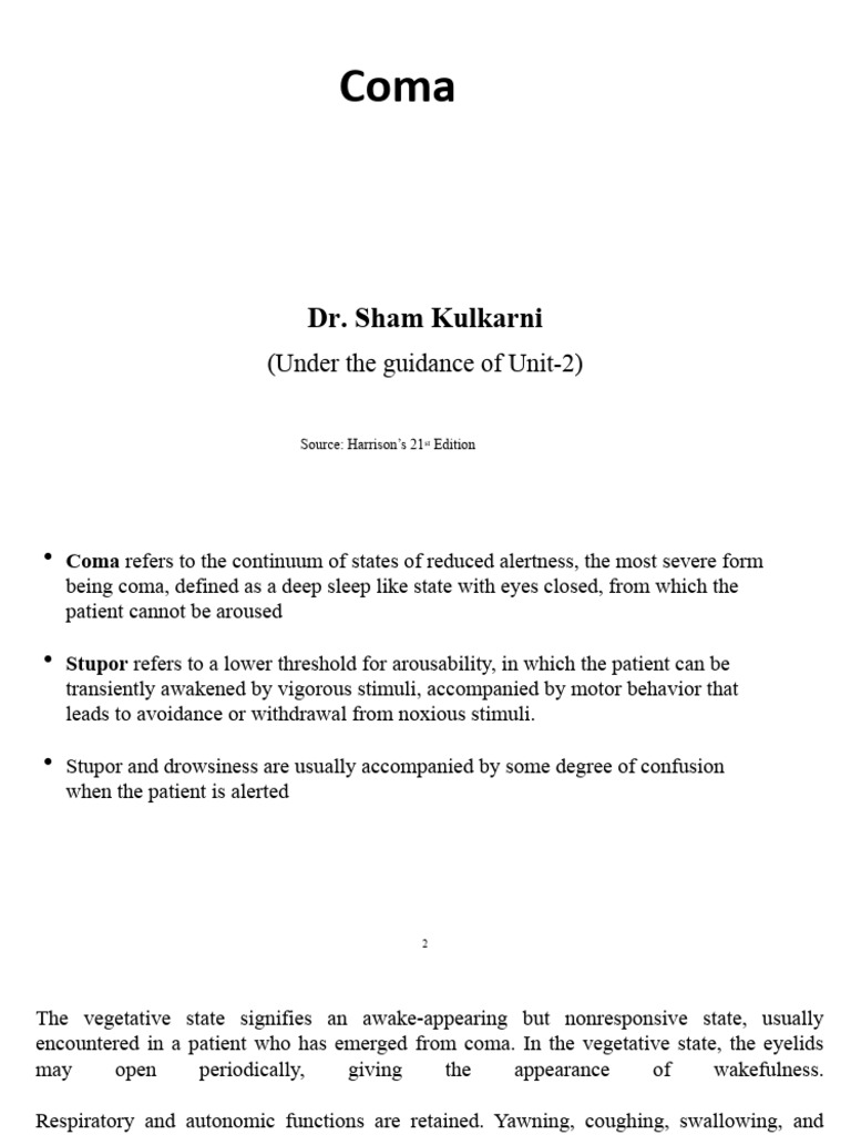 Approach To Coma by Sham | PDF | Coma | Traumatic Brain Injury