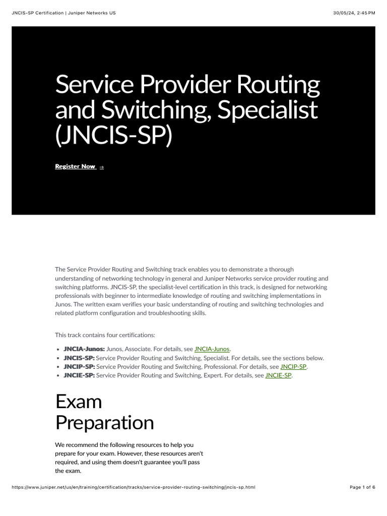 JNCIS-SP Certification - Juniper Networks US | PDF | Networking | Multiprotocol Label Switching