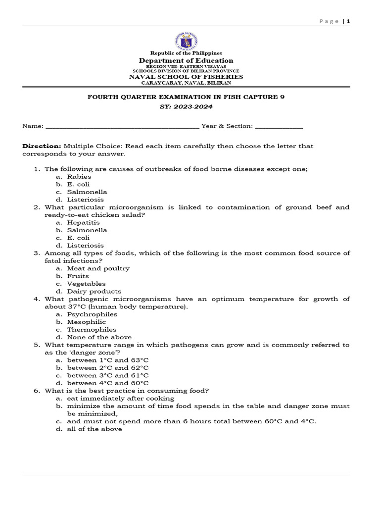 TVE 9 4th Quarter Examination | PDF | Food Safety | Knife