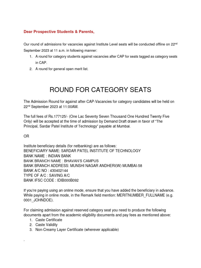 Instructions For DSE IL Admission Rounds - 23 24 | PDF