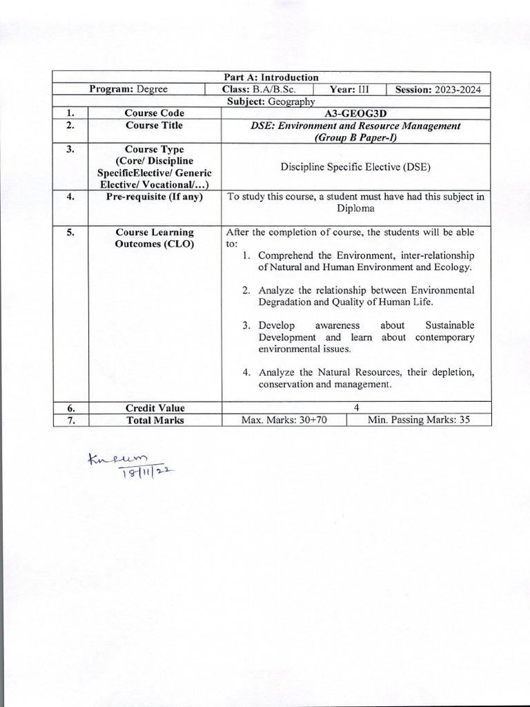 Geo. Syllabus BA III NEP Major G-B | PDF