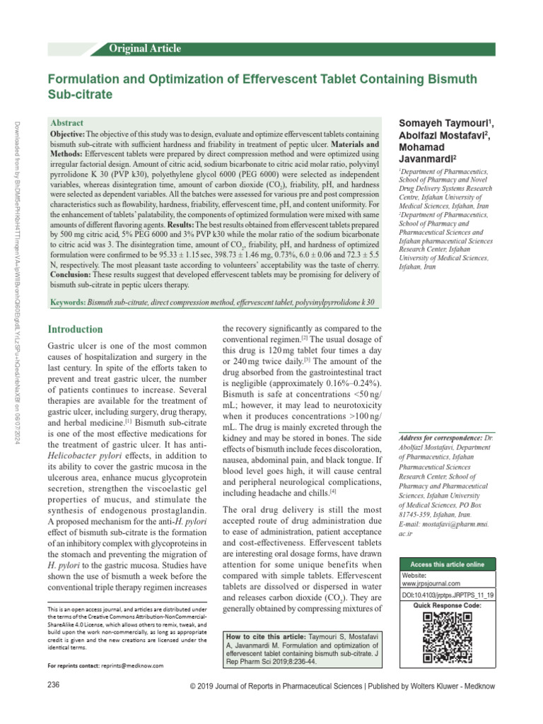 Formulation and Optimization of Effervescent.18 | PDF | Tablet ...