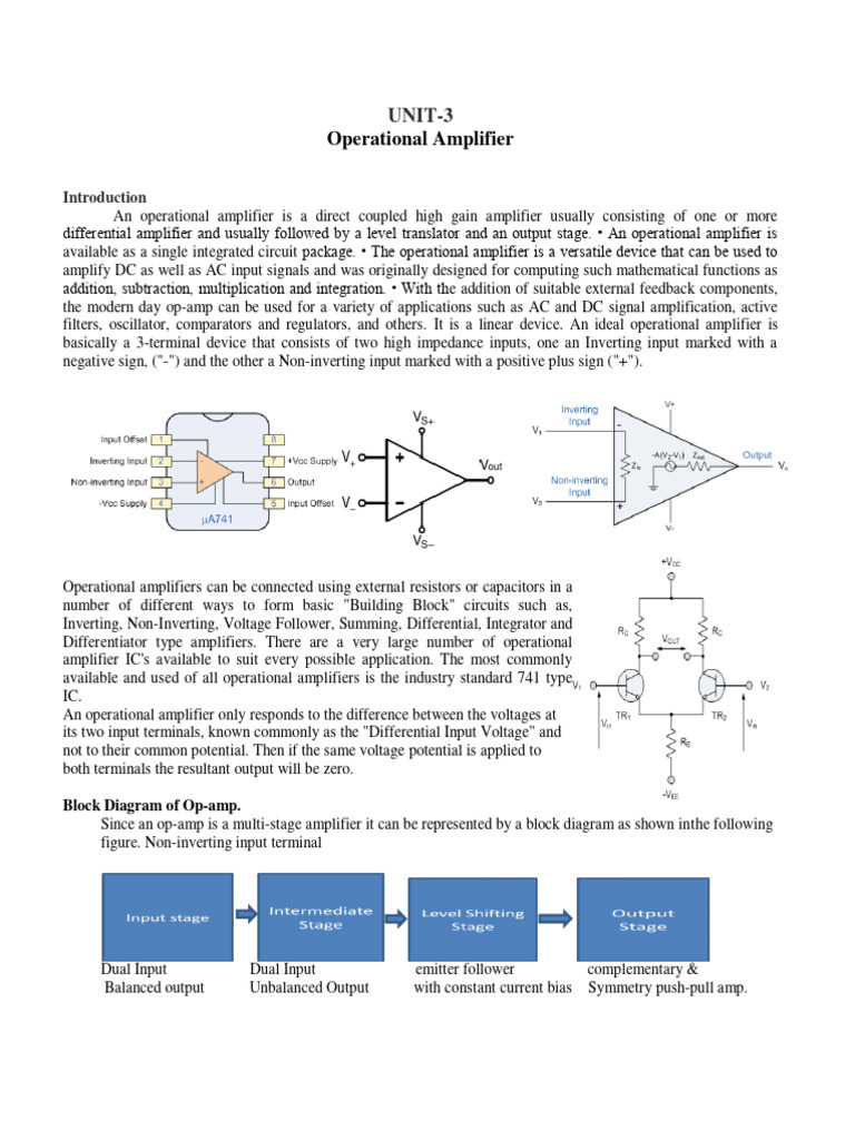 Unit 03 Opam Pdf Operational Amplifier Amplifier