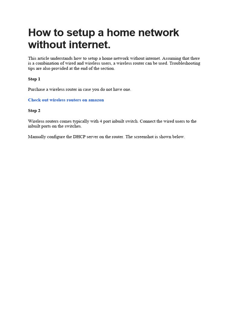 Setting Up a Home Network Offline | PDF | Ip Address | Router (Computing)
