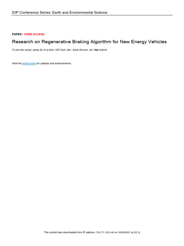 Research On Regenerative Braking Algorithm For New | PDF | Brake | Hybrid Vehicle