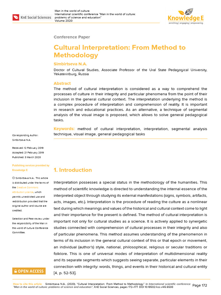 Cultural Interpretation: From Method to Methodology | Download Free PDF ...