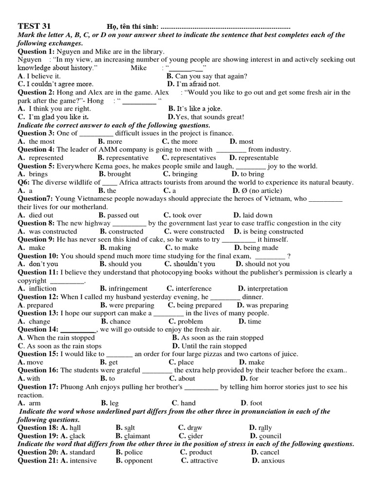 ĐỀ VIP 31 - PHÁT TRIỂN ĐỀ MINH HỌA THAM KHẢO BGD MÔN ANH NĂM 2024 (MC8) - nNowVm4ShZ | PDF ...