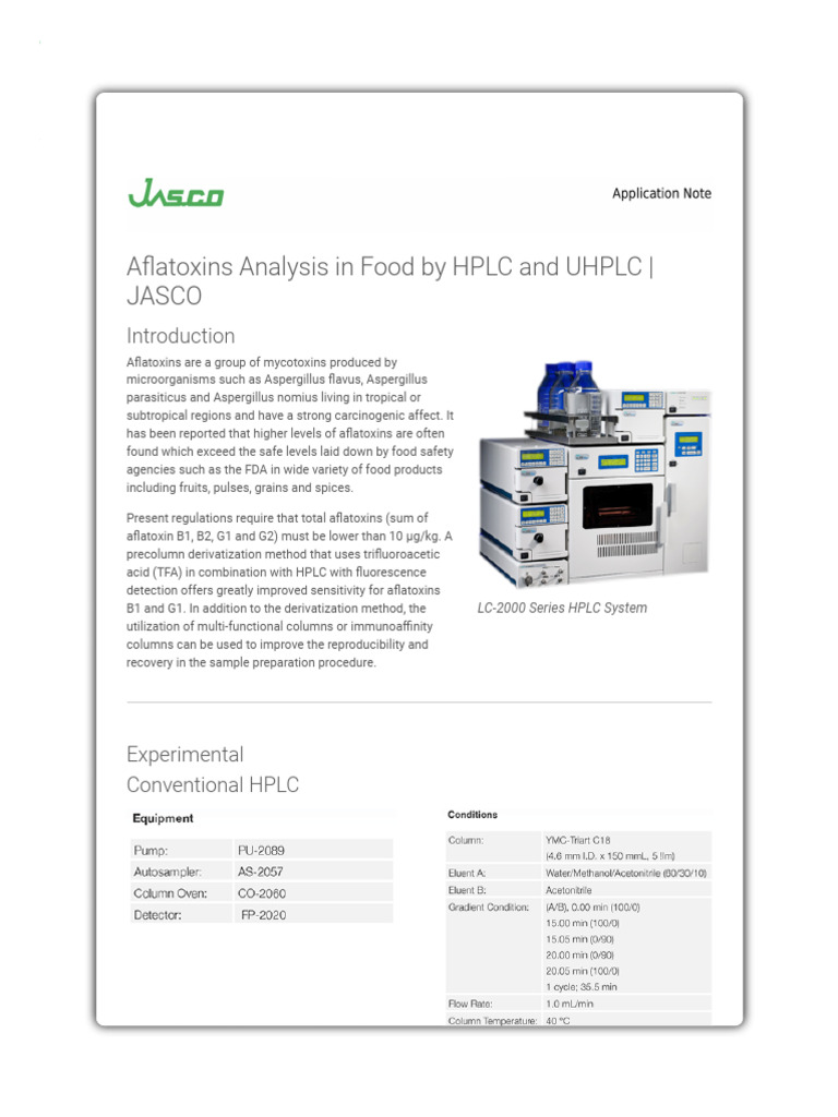 Aflatoxin Analysis in Food by HPLC and UHPLC - JASCO | PDF | Mycotoxin | High Performance Liquid ...