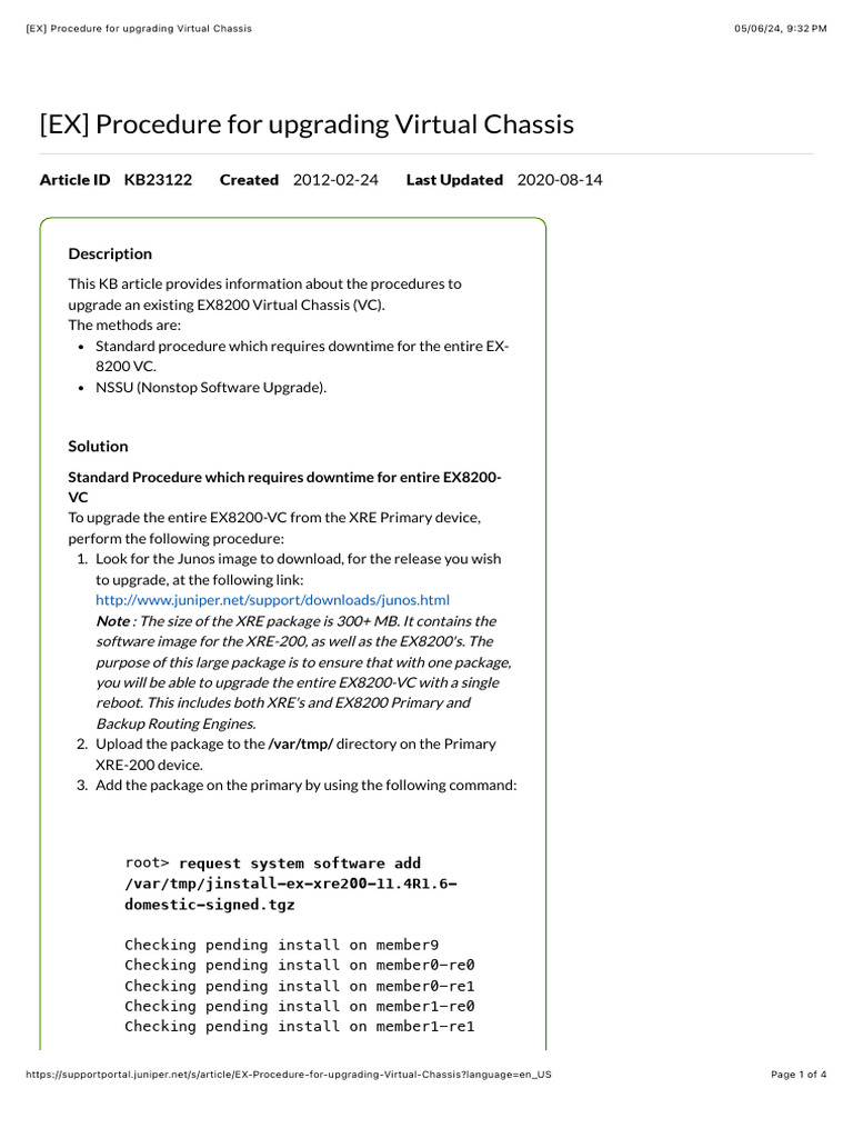 (EX) Procedure For Upgrading Virtual Chassis | PDF | Computer Science | System Software