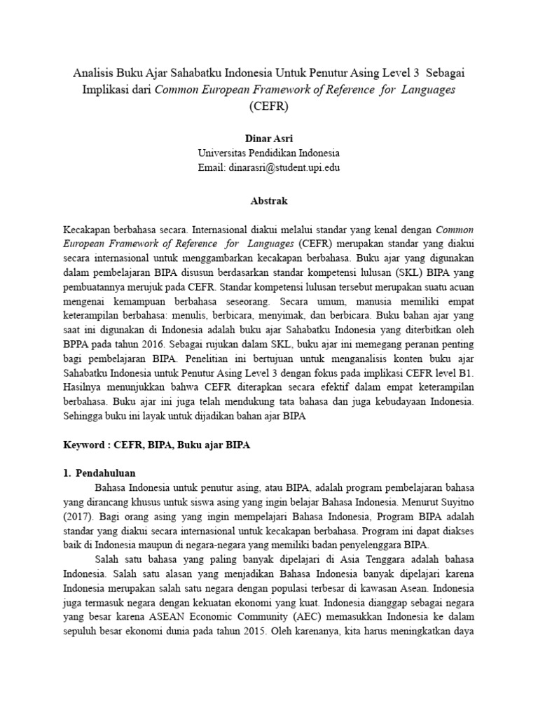 Analisis Buku Ajar BIPA Level 3 CEFR | PDF
