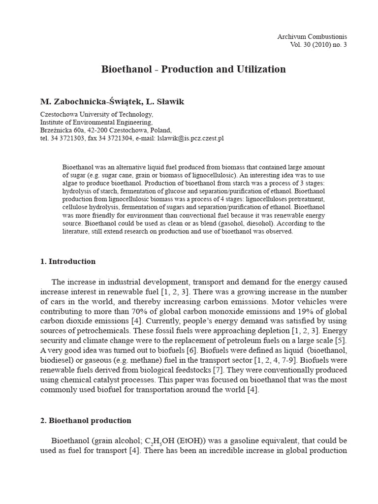 Bioethanol: Production & Use | PDF | Biofuel | Ethanol