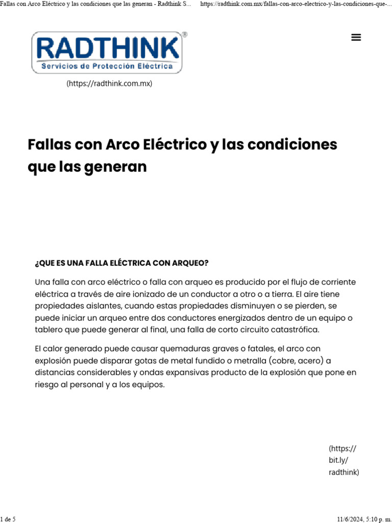 Fallas Con Arco Eléctrico y Las Condiciones Que Las Generan - Radthink S.A. de C.V. | PDF ...