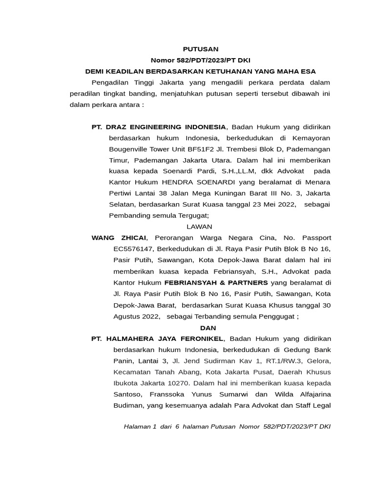 Salinan Putusan 582 PDT 2023 PT DKI | PDF