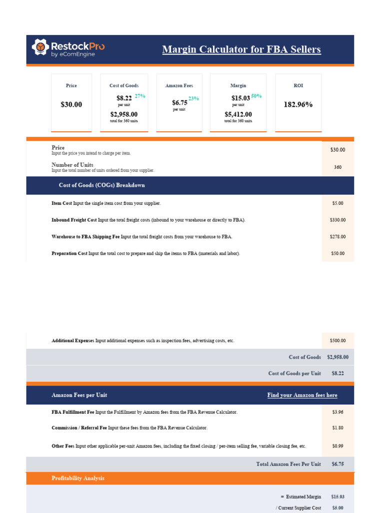 Amazon Fba Calculator 2023 | PDF | Cost Of Goods Sold | Cost