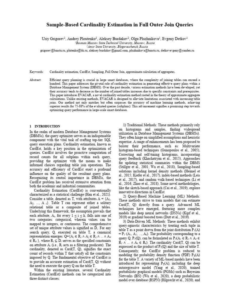 Sample-Based Cardinality Estimation in Full Outer Join Queries | PDF | Databases | Estimator