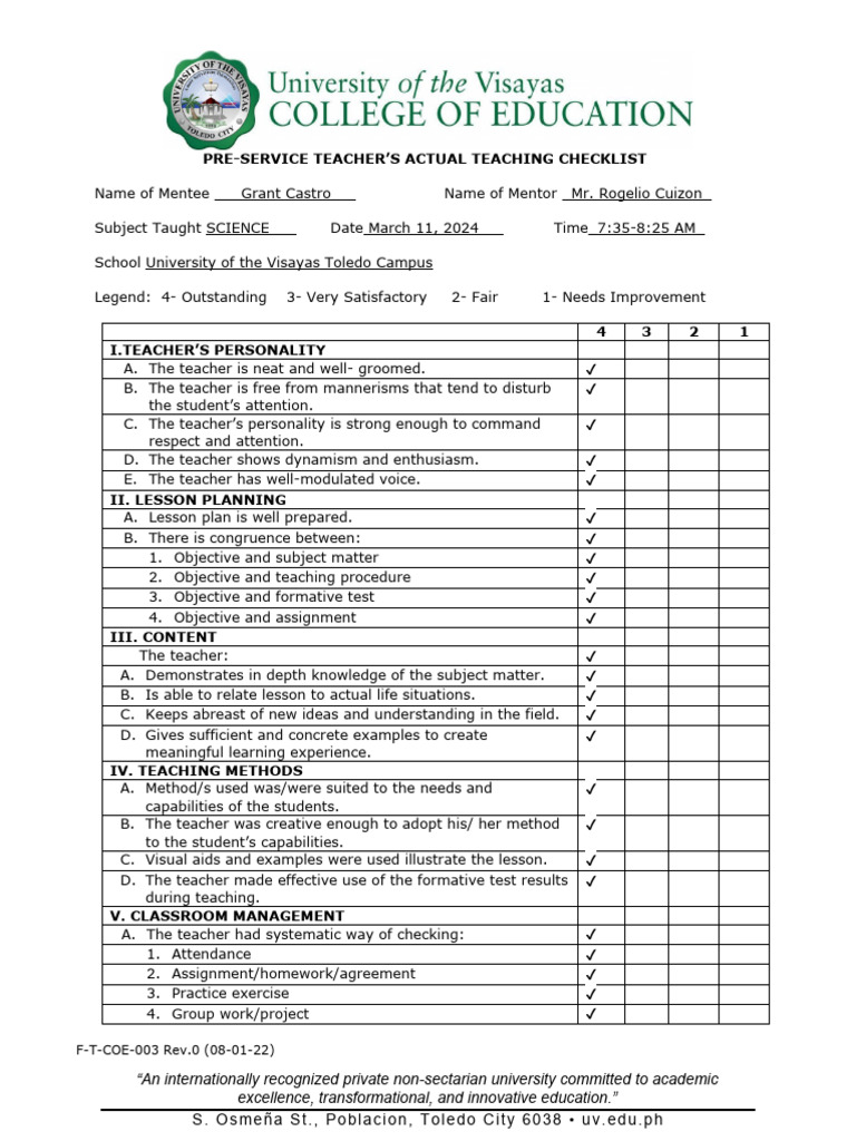 rating-sheet-and-checklist | Download Free PDF | Teachers | Teaching Method