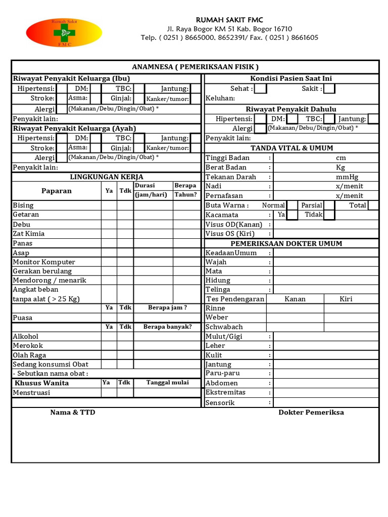 Form Pemeriksaan Fisik Mcu (Baru) | PDF