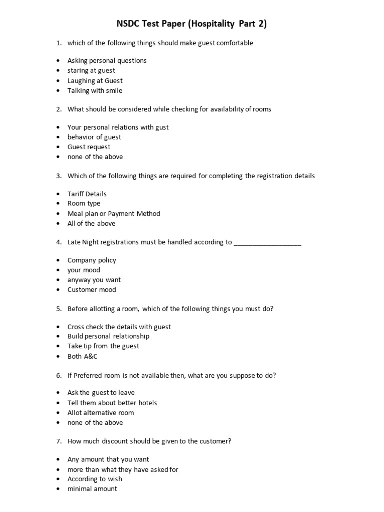 NSDC Sample Test Paper For Students | PDF