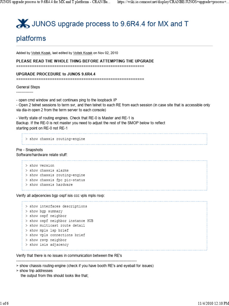 MOP JUNOS Upgrade Process To 9 4 MOP | PDF | Networking | Multiprotocol Label Switching