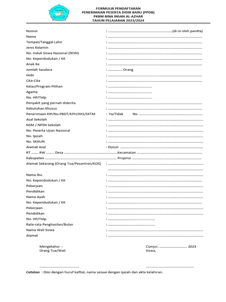Formulir PPDB PKBM 2023/2024 | PDF
