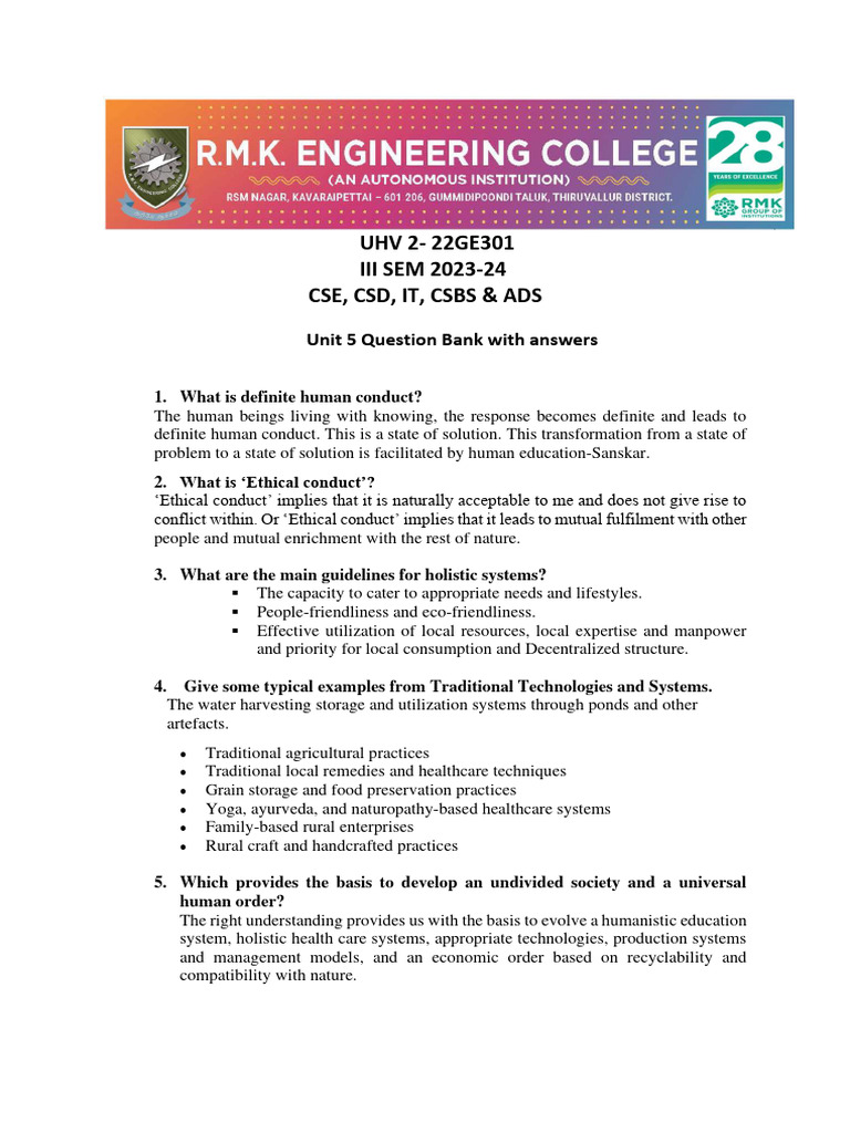 Unit 5 QB With Answers III SEM 2023-24 | PDF | Resource | Goal