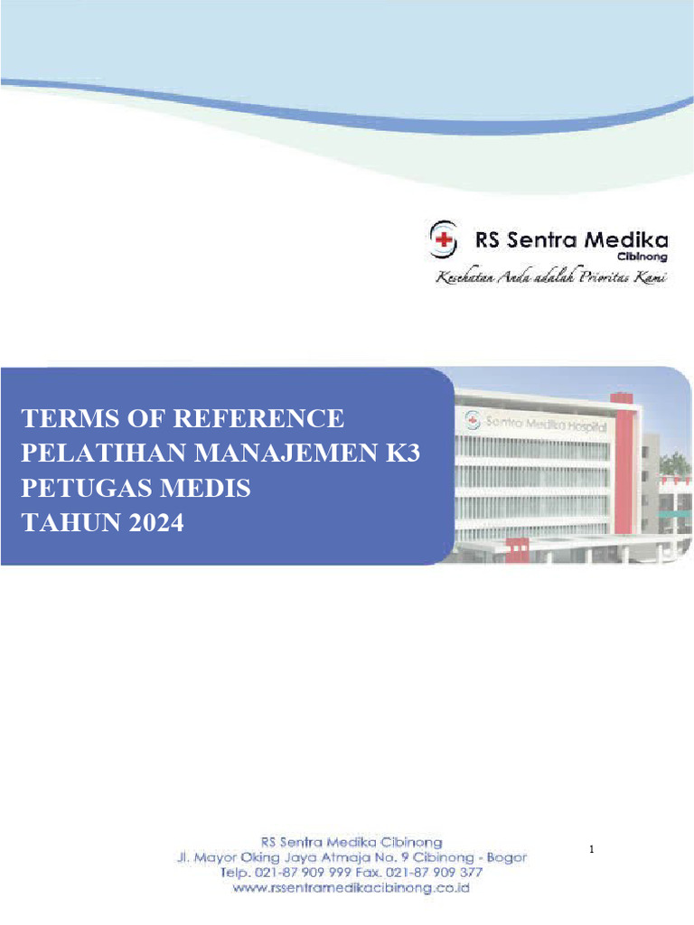 Tor Pelatihan Manajemen K3 Penunjang Medis | PDF