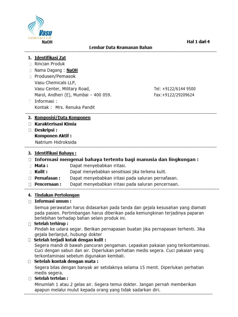 MSDS NaOH ID | PDF