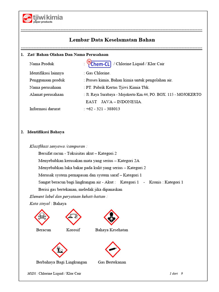 MSDS Klorin Gas 2020 | PDF