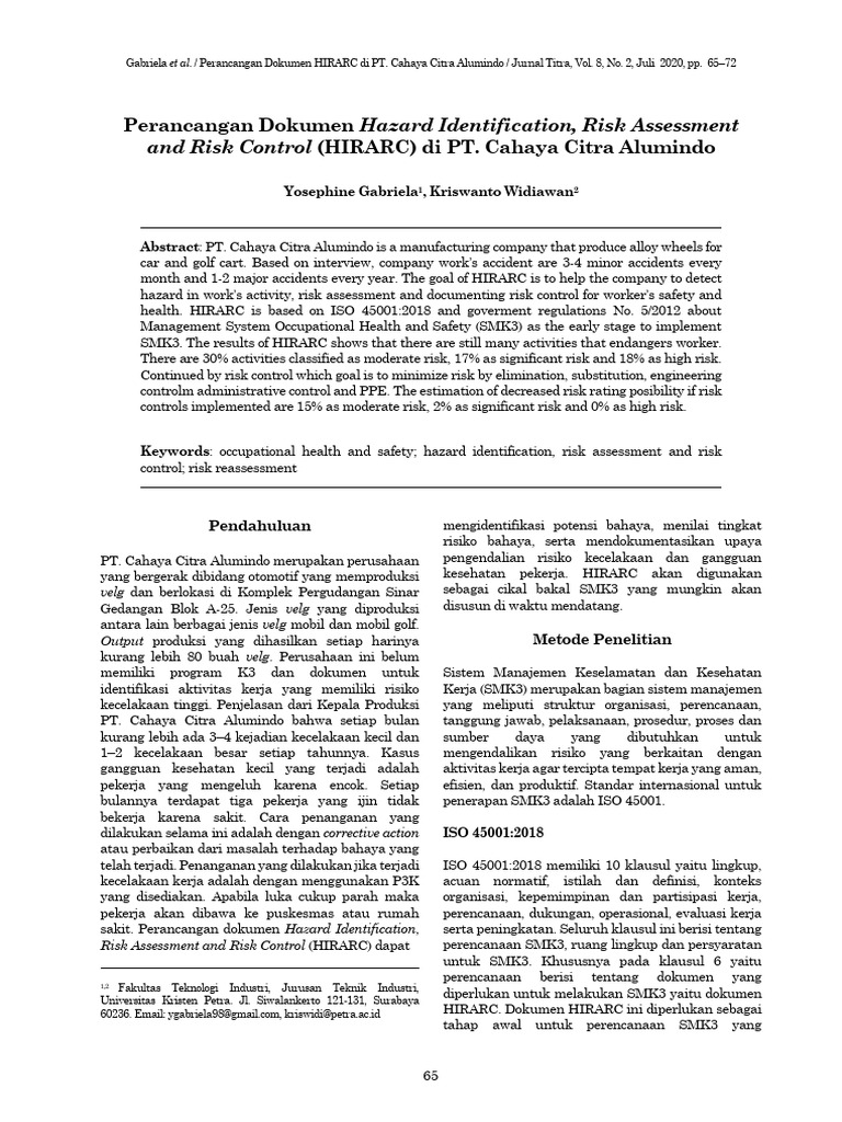 Perancangan Dokumen Hazard Identification, Risk Assessment and Risk ...
