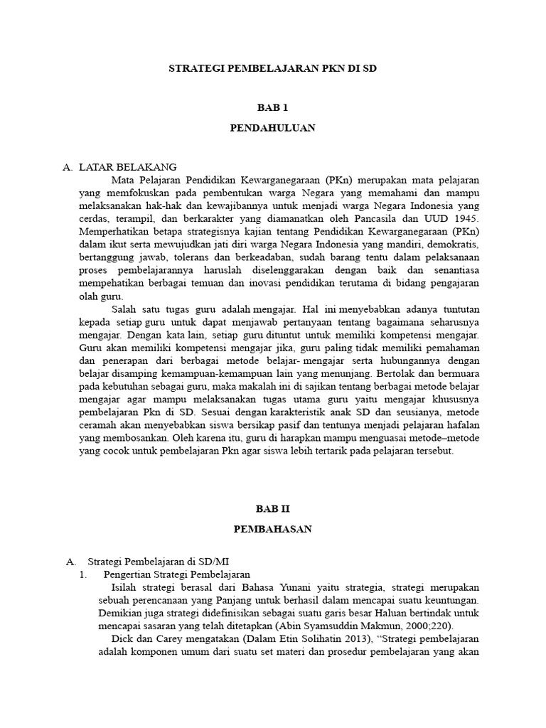Tugas Modul Bab Strategi Pembelajaran PKN Di SD | PDF