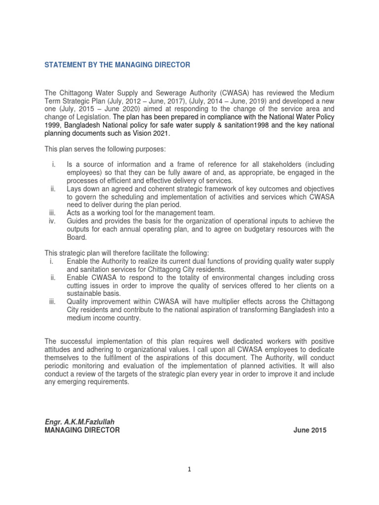 Strategic Plan 2015 2020 | PDF | Strategic Planning | Water Supply