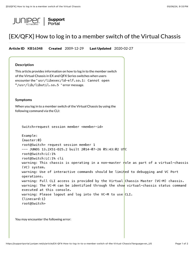 (EX:QFX) How To Log in To A Member Switch of The Virtual Chassis | PDF ...