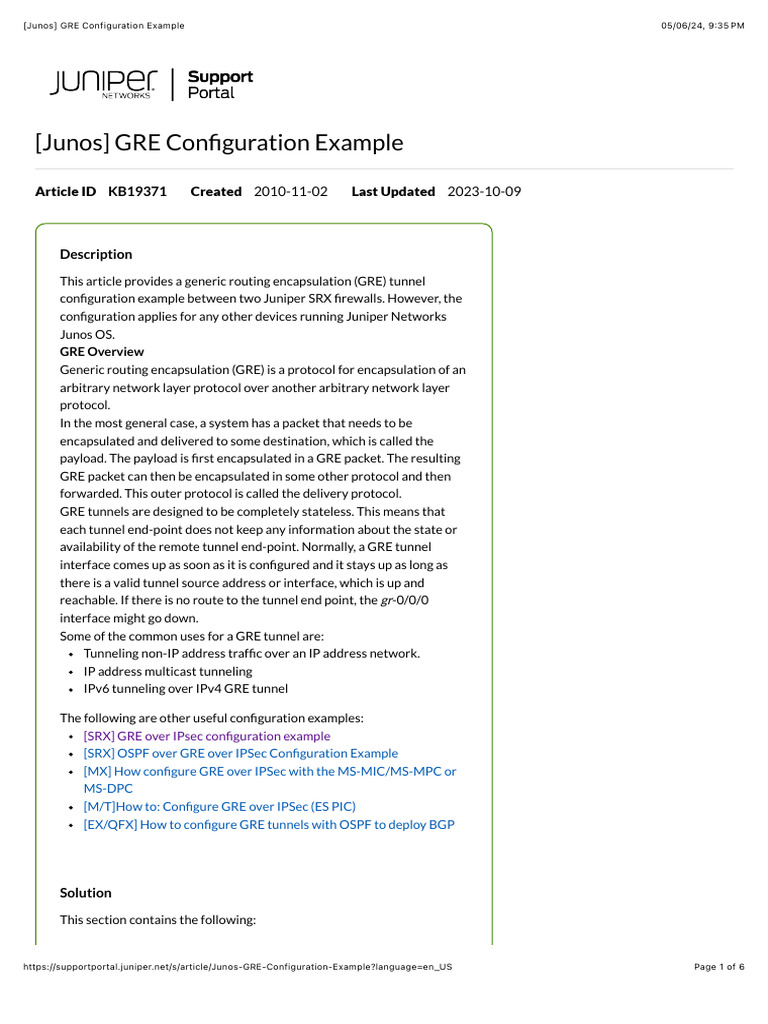 (Junos) GRE Configuration Example | PDF | Internet Protocols | Ip Address