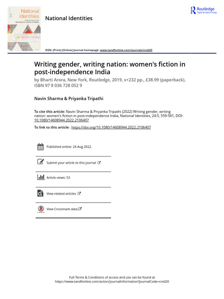 Writing Gender Writing Nation Women S Fiction in Post-Independence ...