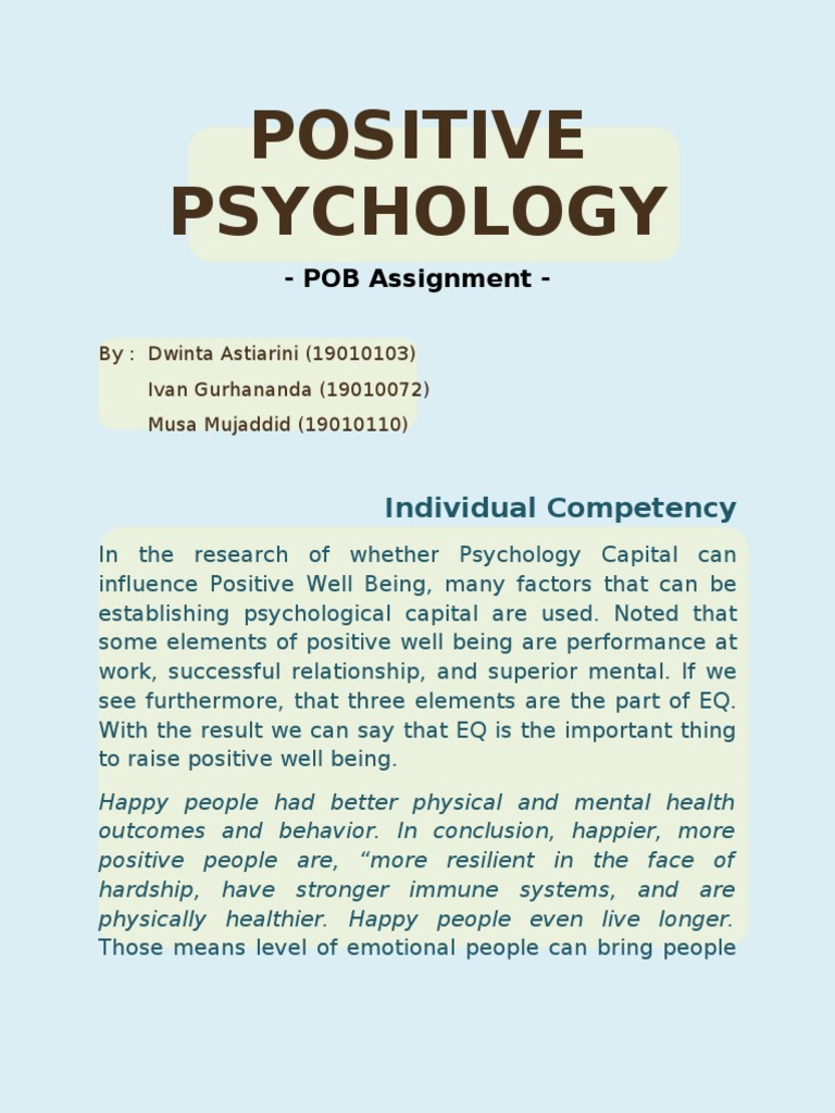 Positive Psychology: - POB Assignment | PDF | Optimism | Emotional ...