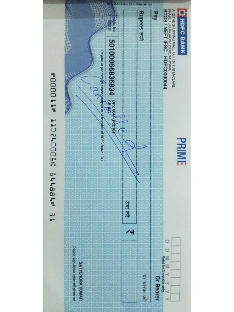 Cancelled Cheque Satyendra Kumar | PDF