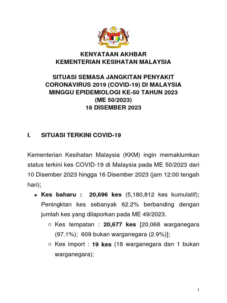 Kenyataan Akhbar YBMK COVID-19 - 18 Disember 2023 | PDF