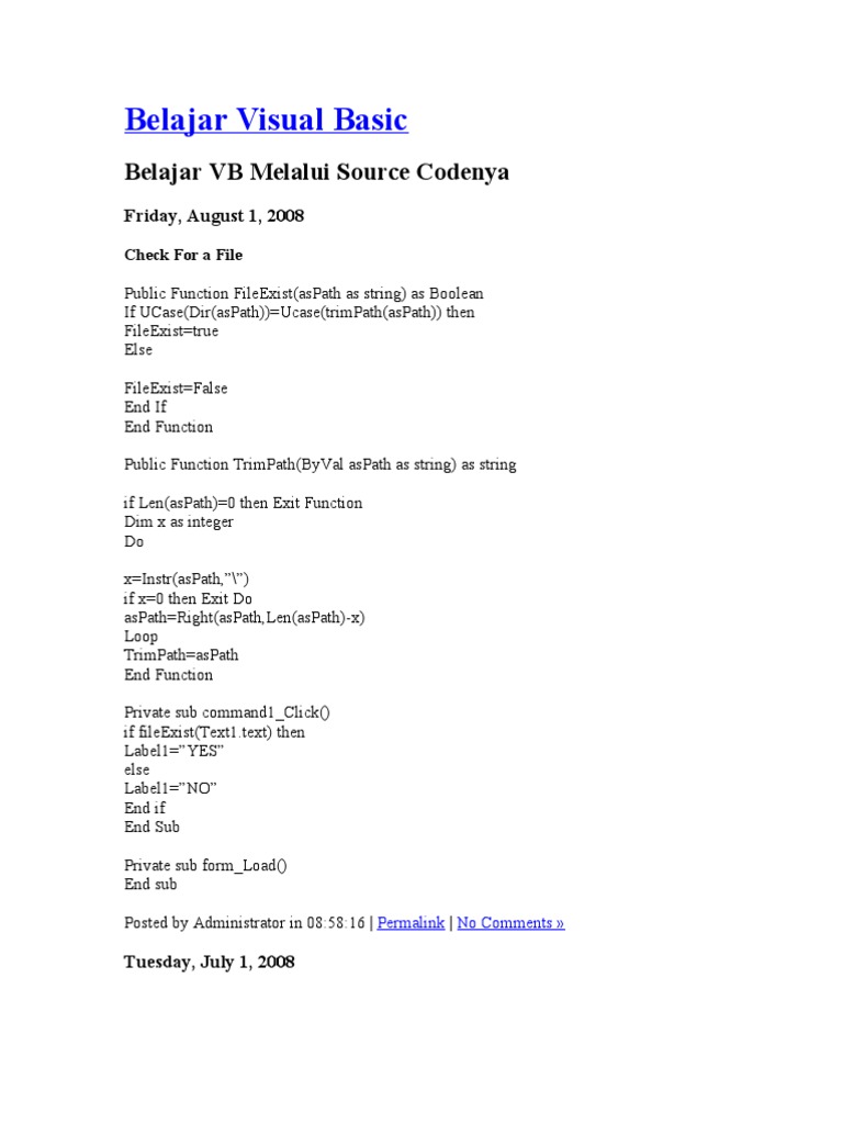 Belajar Visual Basic: Kode dan Contoh | PDF | Computers