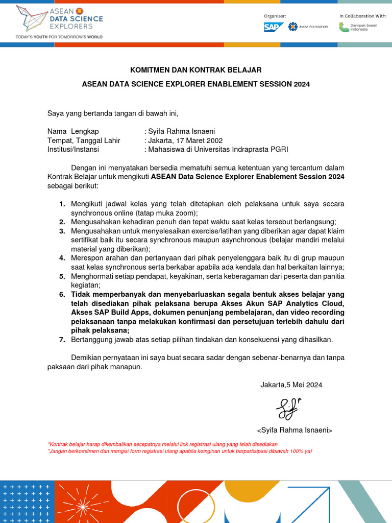 Komitmen Dan Kontrak Belajar ADSE 2024 X DSI | PDF