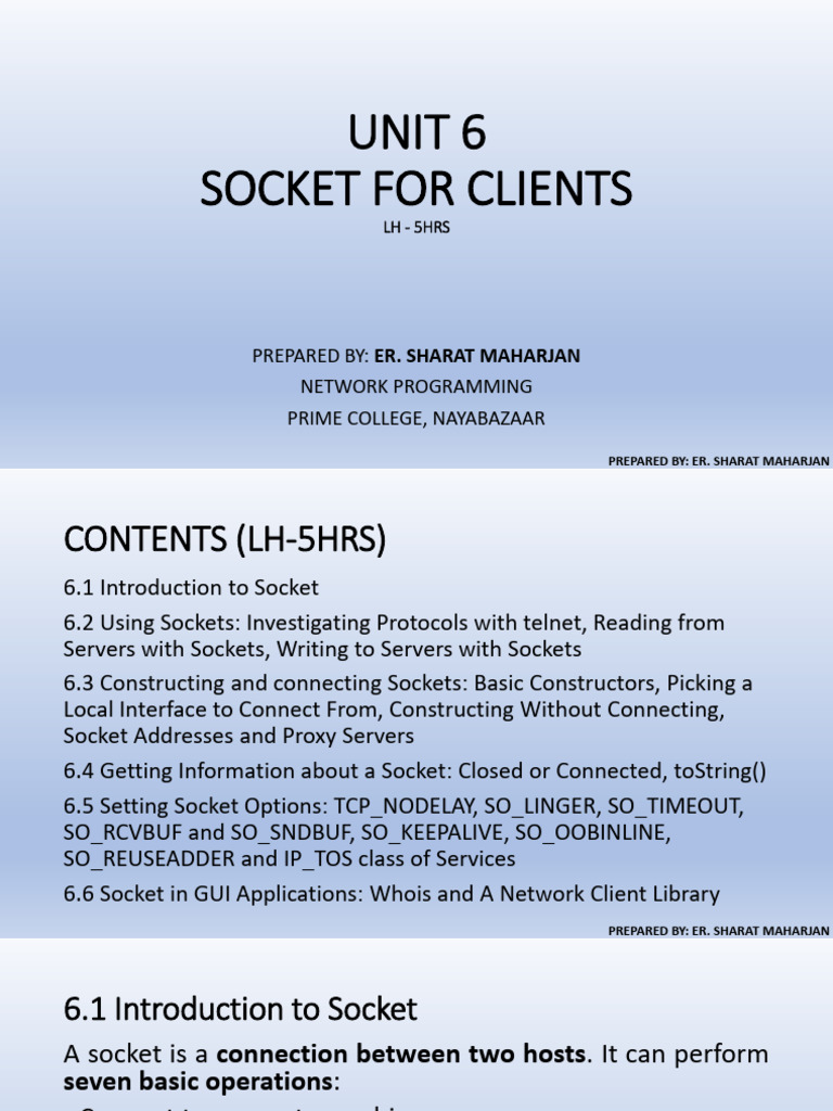 Unit 6 Socket For Clients | PDF | Network Socket | Port (Computer Networking)