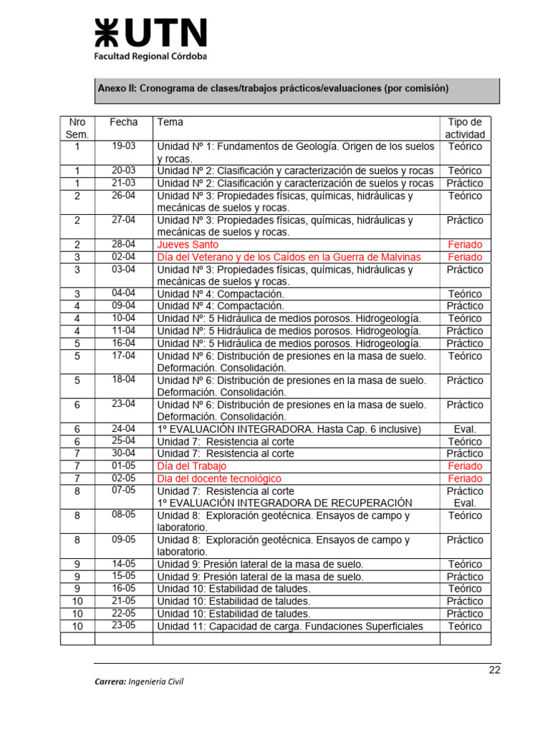 Cronograma De Clases Geotecnia 2024 Pdf Ingeniería Ciencias Fisicas