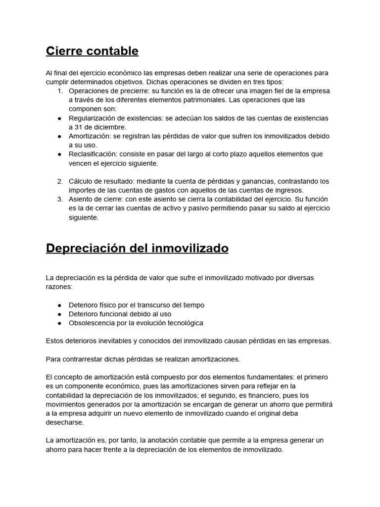 Cierre Contable y Amortizaciones | PDF | Contabilidad | Depreciación