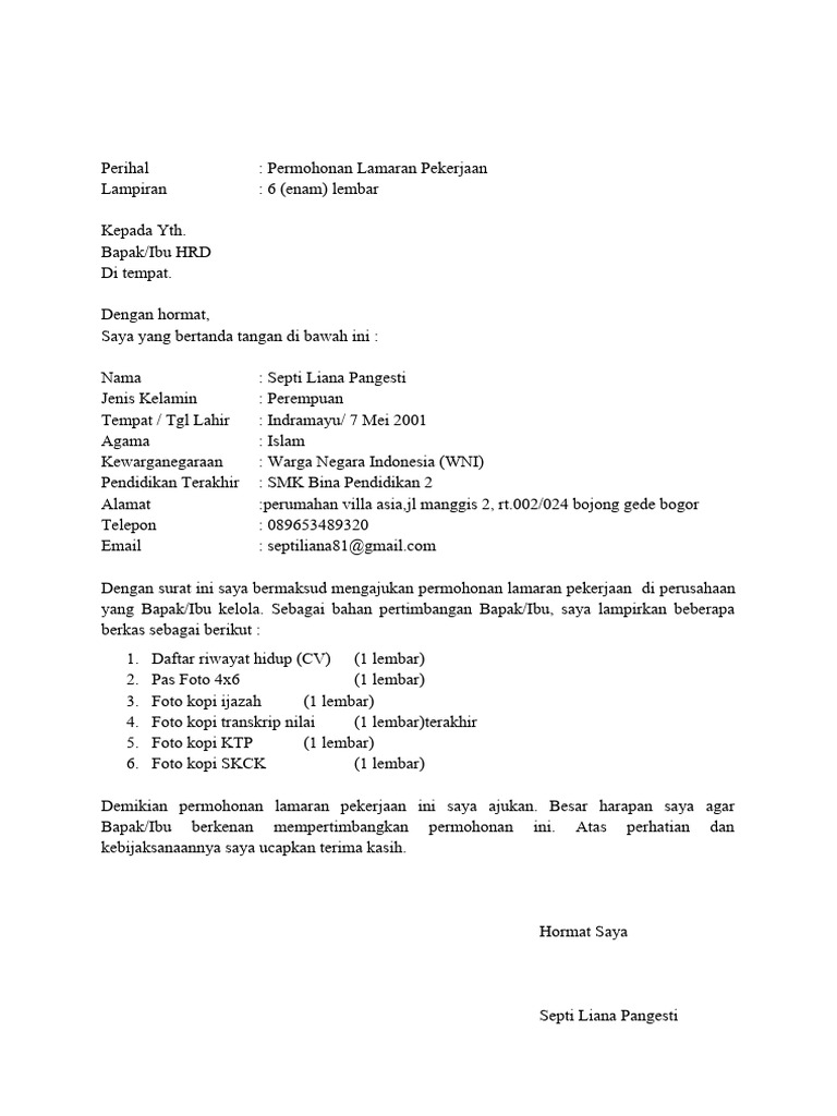 Revisi Lamaran Septi-2 | PDF