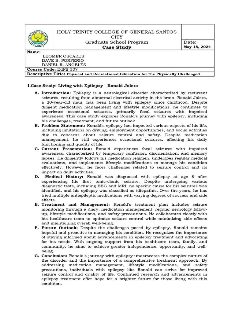 EPILEPSY CASE STUDY | Download Free PDF | Epilepsy | Psychology